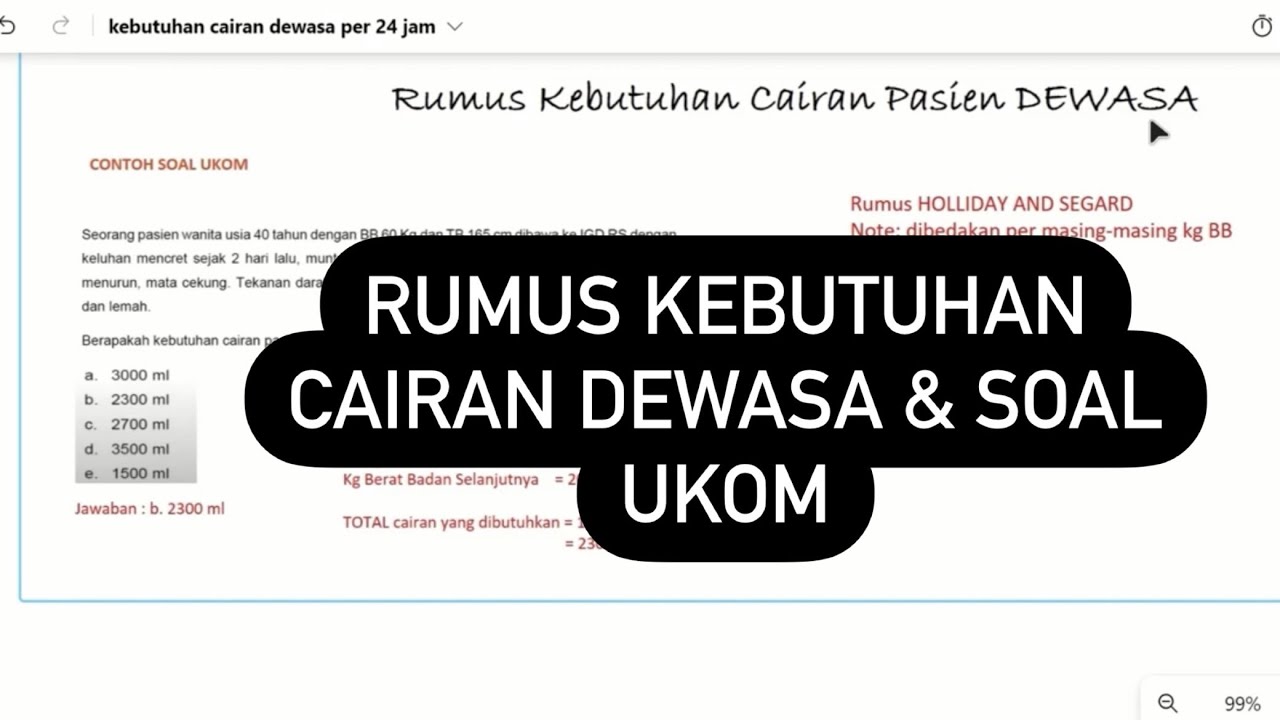 RUMUS MENGHITUNG KEBUTUHAN CAIRAN PASIEN DEWASA & CONTOH SOAL UKOM #EPS ...