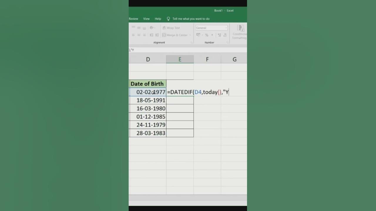 Calculate Age Of A Person Using Datedif Function In Ms Excel Datedif Excelfunctions
