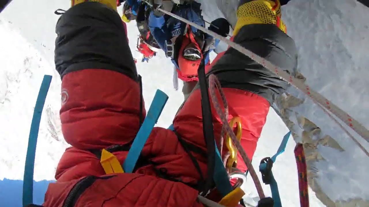 Climbing Geneva spur, rock and ice mixed wall at the height from 25000 ...