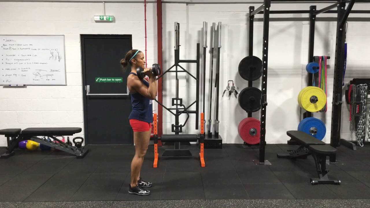 Dumbbell front rack lunges - YouTube