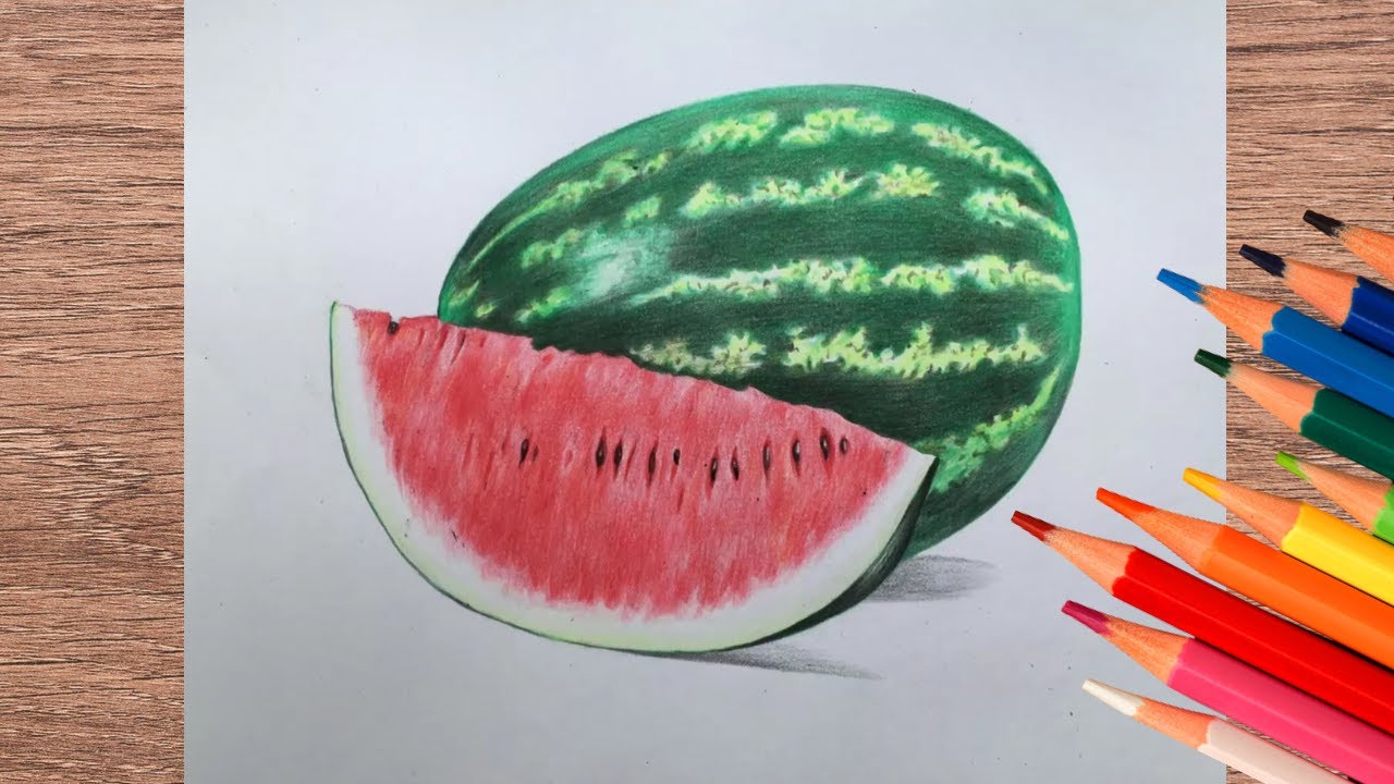 drawing Watermelon Very easy step by step || art melon || তরমুজ অংকন ...
