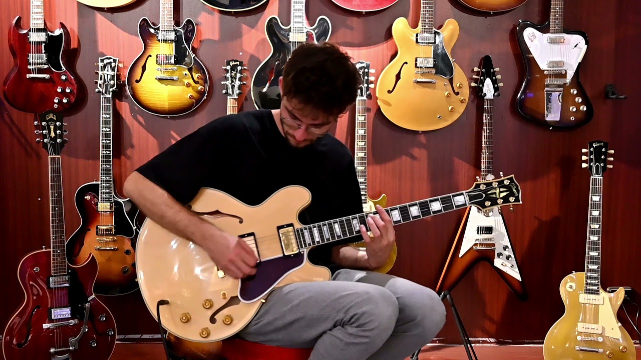 Gibson ES-355 1959 Reissue Stop Bar Vintage Natural VOS #A91273 - YouTube