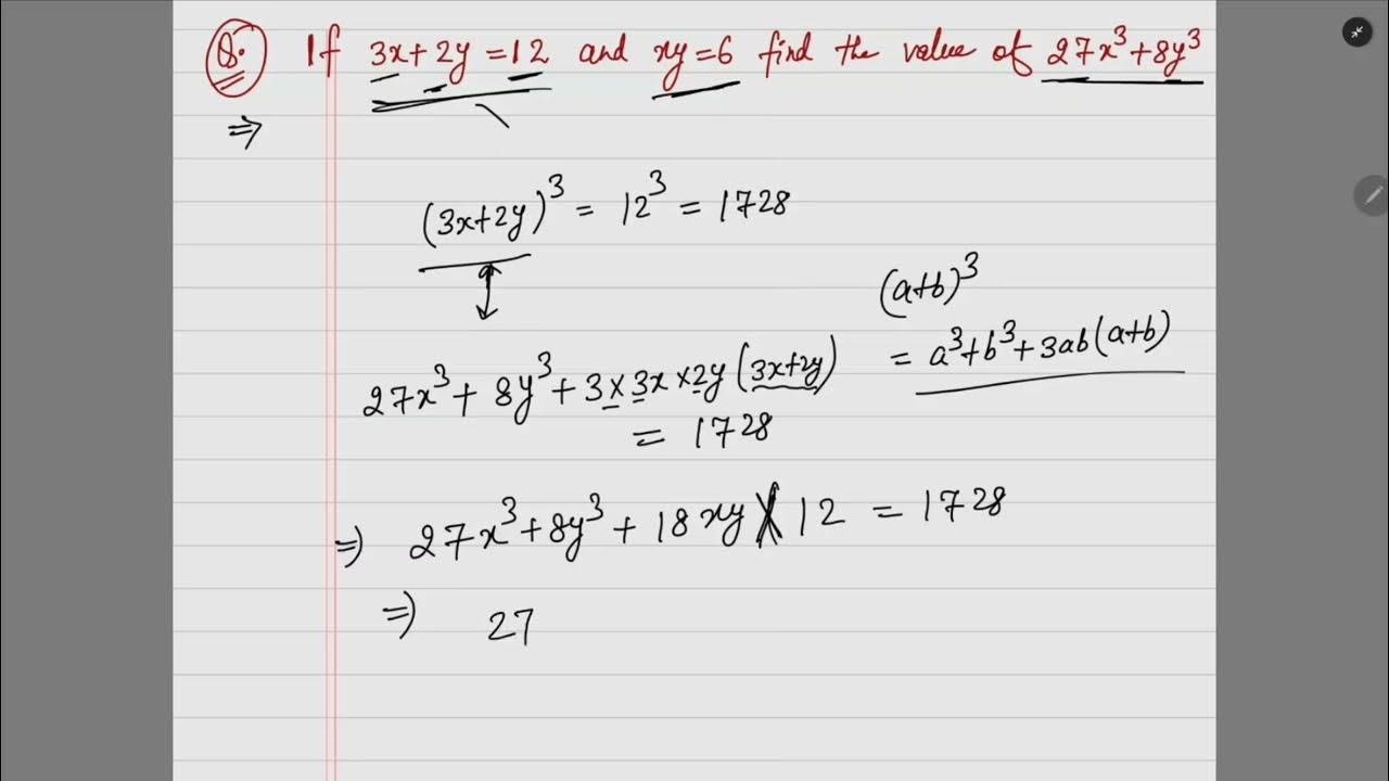 if-3x-2y-12-and-xy-6-find-the-value-of-27x-3-8y-3-youtube