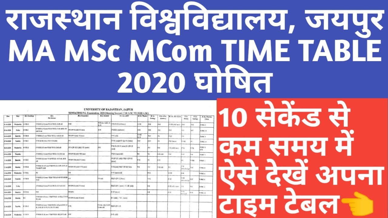 Rajasthan University MA MSc MCom Time Table 2020 घोषित,ऐसे देखें अपना ...
