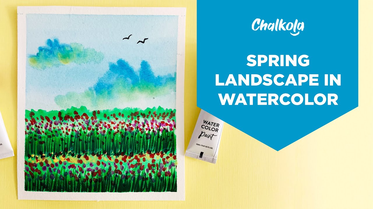 How To Paint A Spring Landscape In Watercolor - YouTube