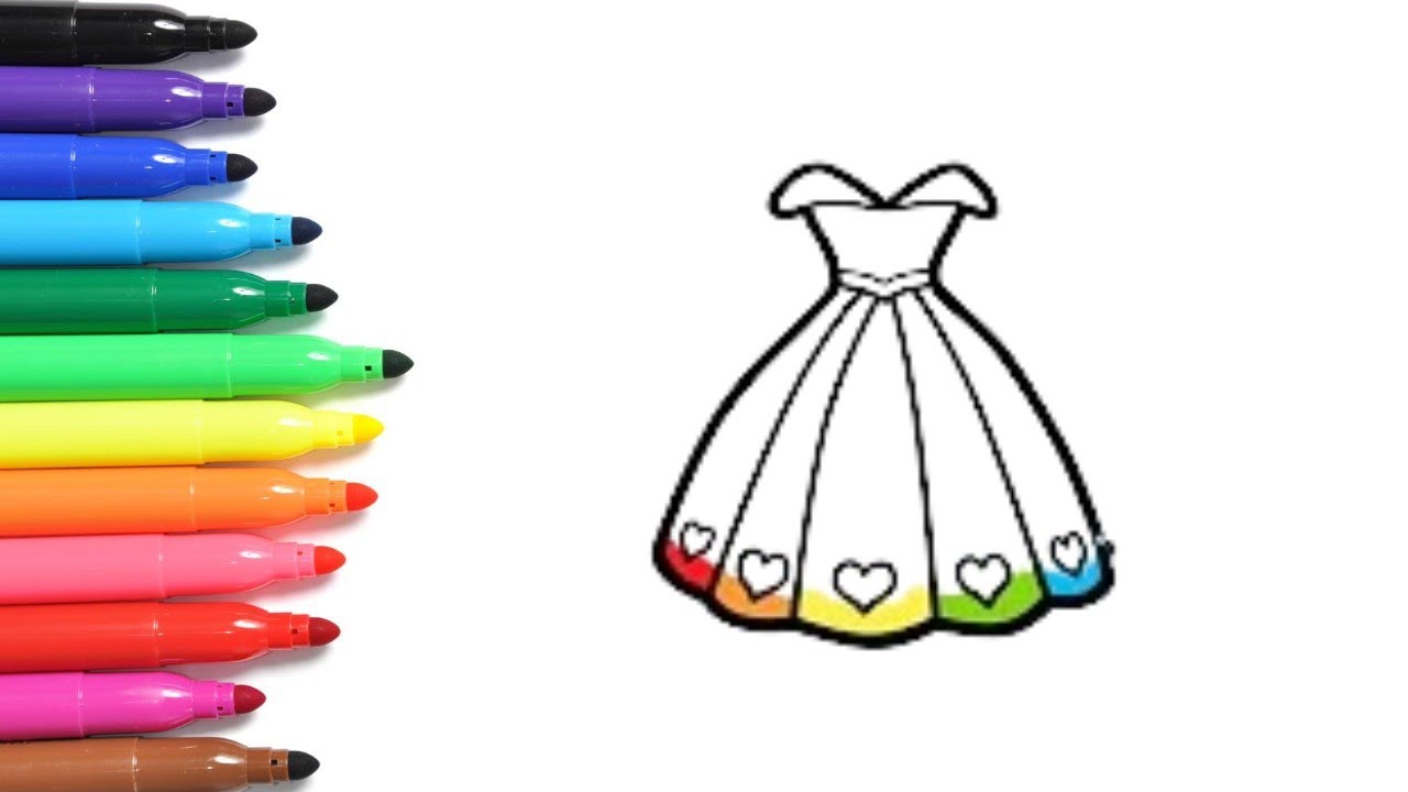 How to Draw a Dress | Easy Drawing and Coloring for Kids - YouTube