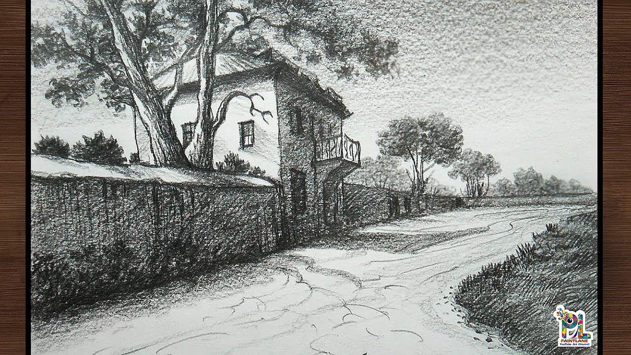 Old house in a street Scenery drawing and shading with easy pencil ...