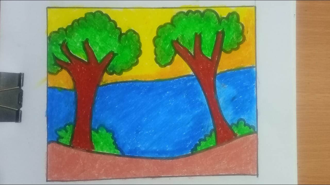 fatima's Art || how to draw lake simple || small lake drawing - YouTube