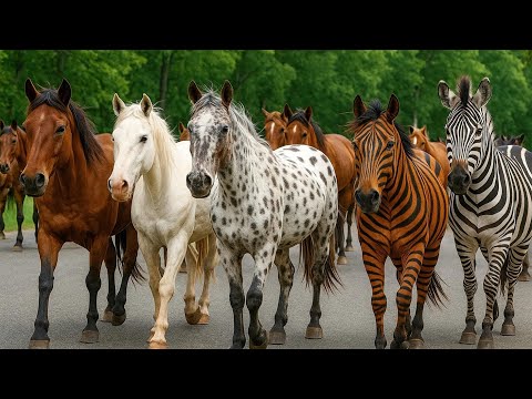 Beautiful horses in the endless green forest - Horse neighing - Horse video