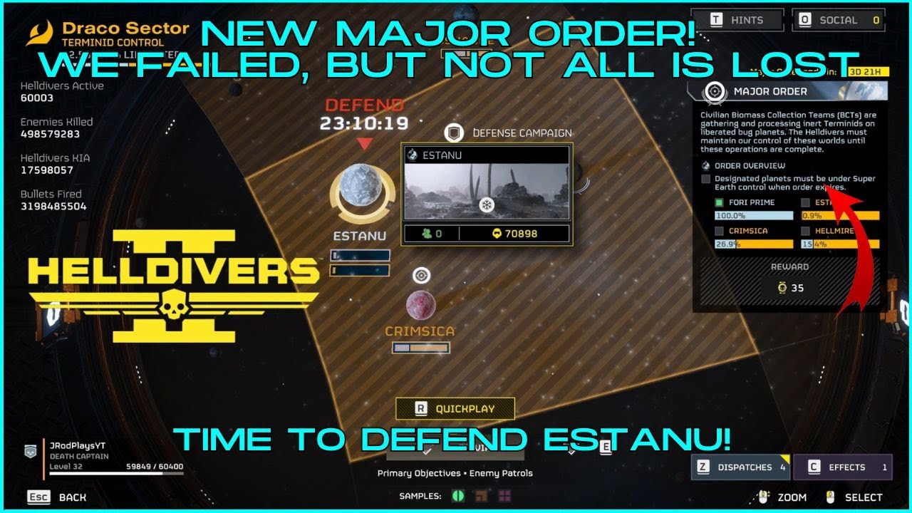NEW Major Order! We failed but not all is lost! - Time to Defend Estanu - Helldivers 2 Update ...