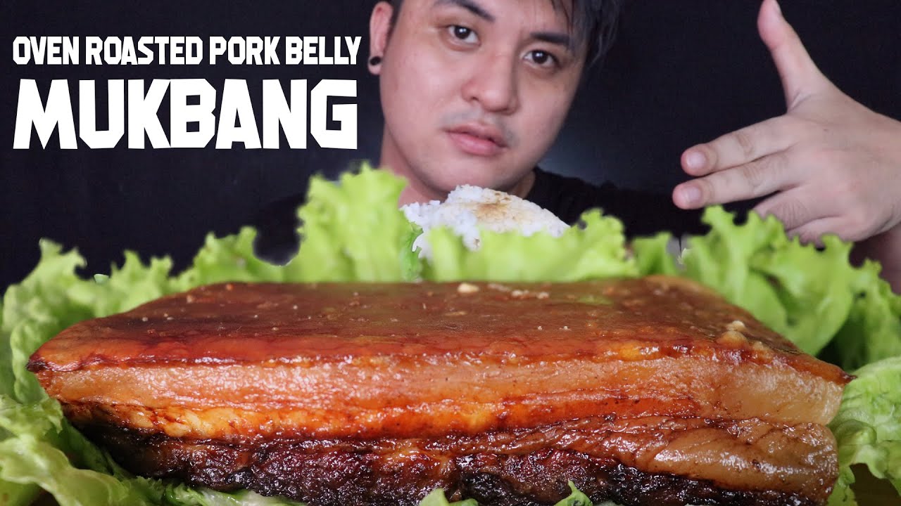 CRISPY AND JUICY OVEN ROASTED PORK BELLY MUKBANG - YouTube