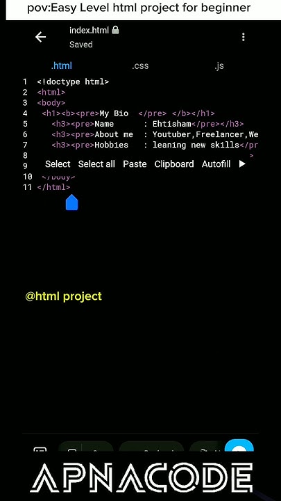 Easy level html project for beginners | My bio page #apnacode #htmlproject #learncodeonline ...