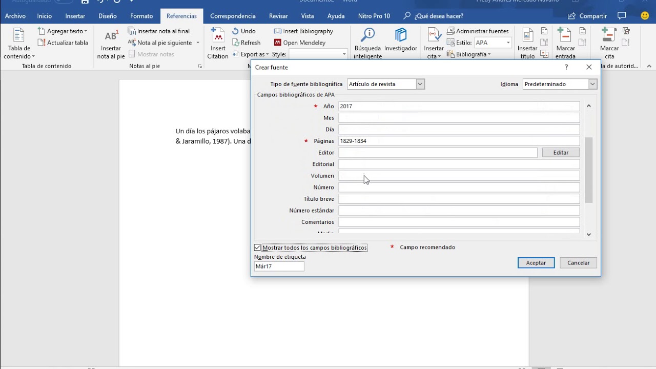 Lista de bibliografía automática según normas APA en Word (Citas ...