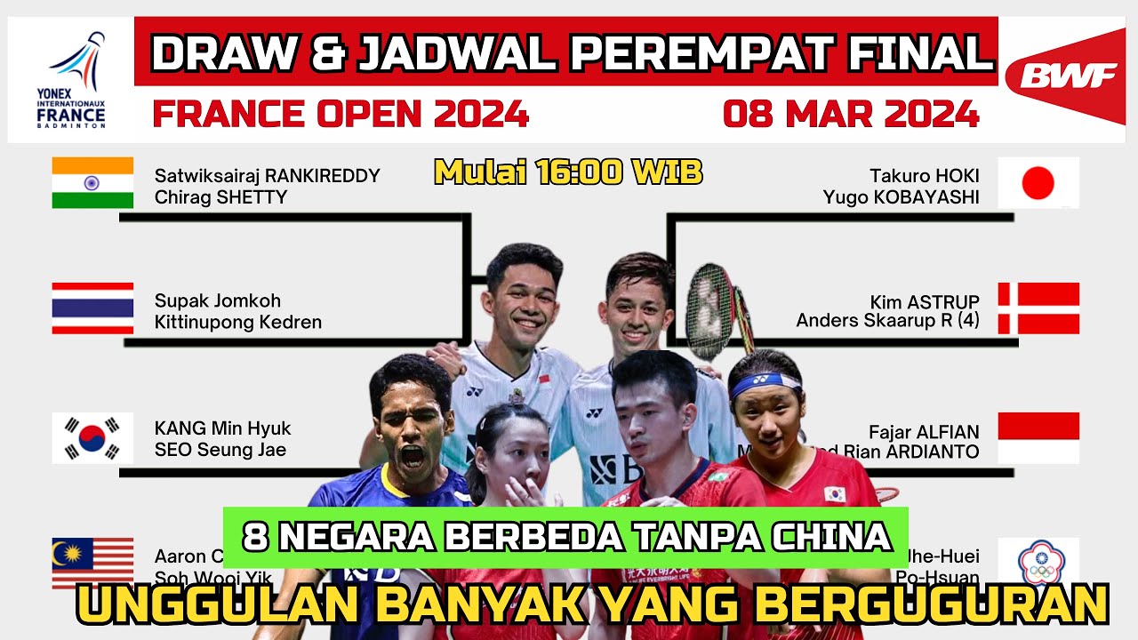 Drawing & Jadwal Babak Perempat Final France Open 2024, Farjri vs ...