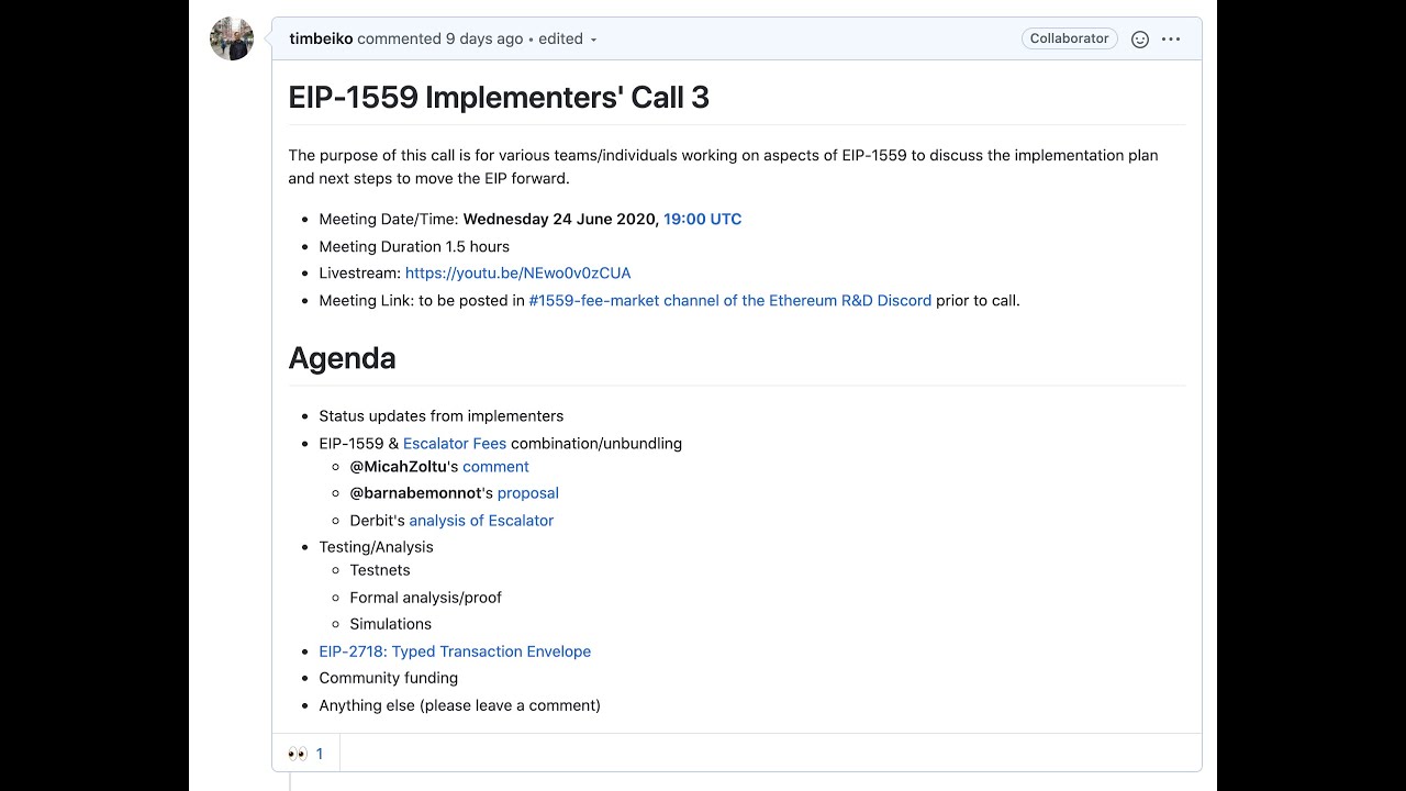 Eip 1559 Implementers Call 3 Youtube
