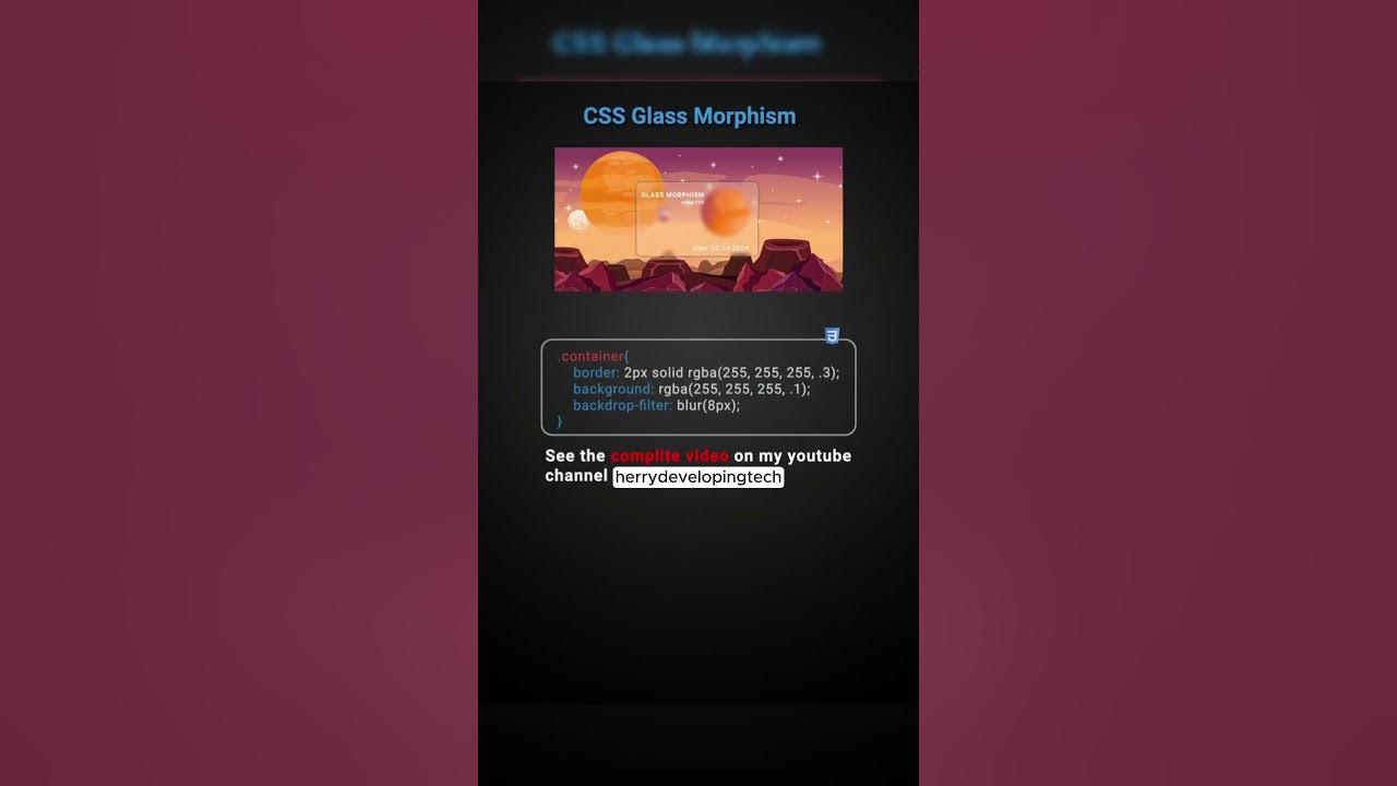 🌟 Master Glass Morphism with CSS! 💎🎨||#shorts #shortvideo #css3 #cssframework #js #animation# ...