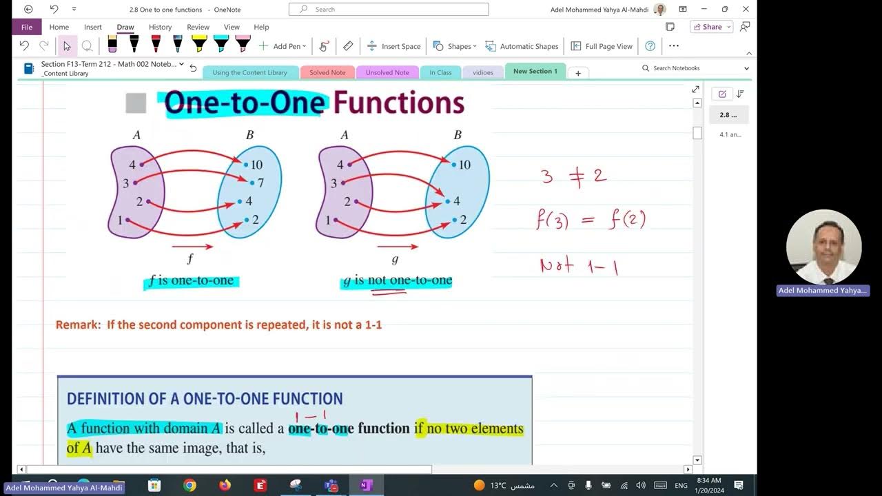 Math 002 -lecture(one-one-functions-2.8)-part 1 - YouTube