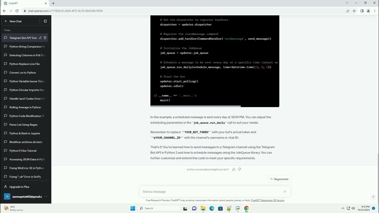 Method to send messages to a channel using telegram bot api python 3 and JobQueue - YouTube