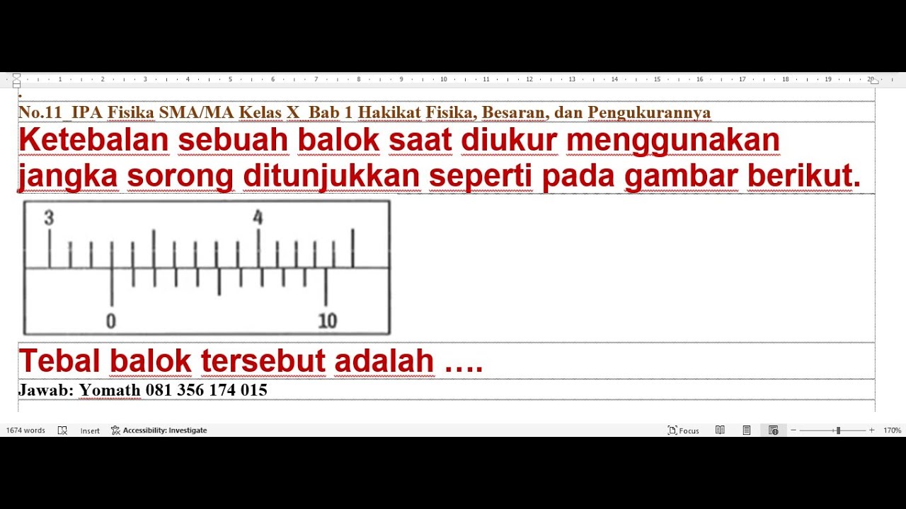Ketebalan sebuah balok saat diukur menggunakan jangka sorong ...