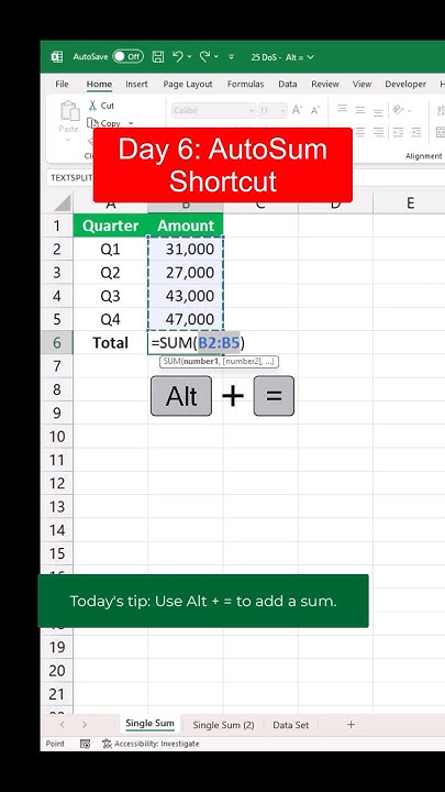 AutoSum shortcut in Excel #workhacks #25daysofspreadsheets - YouTube