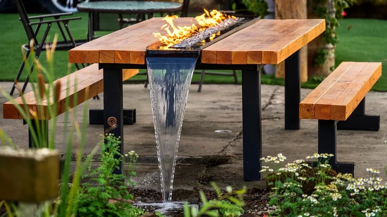 REAL Waterfall Table with a Propane Fire - YouTube