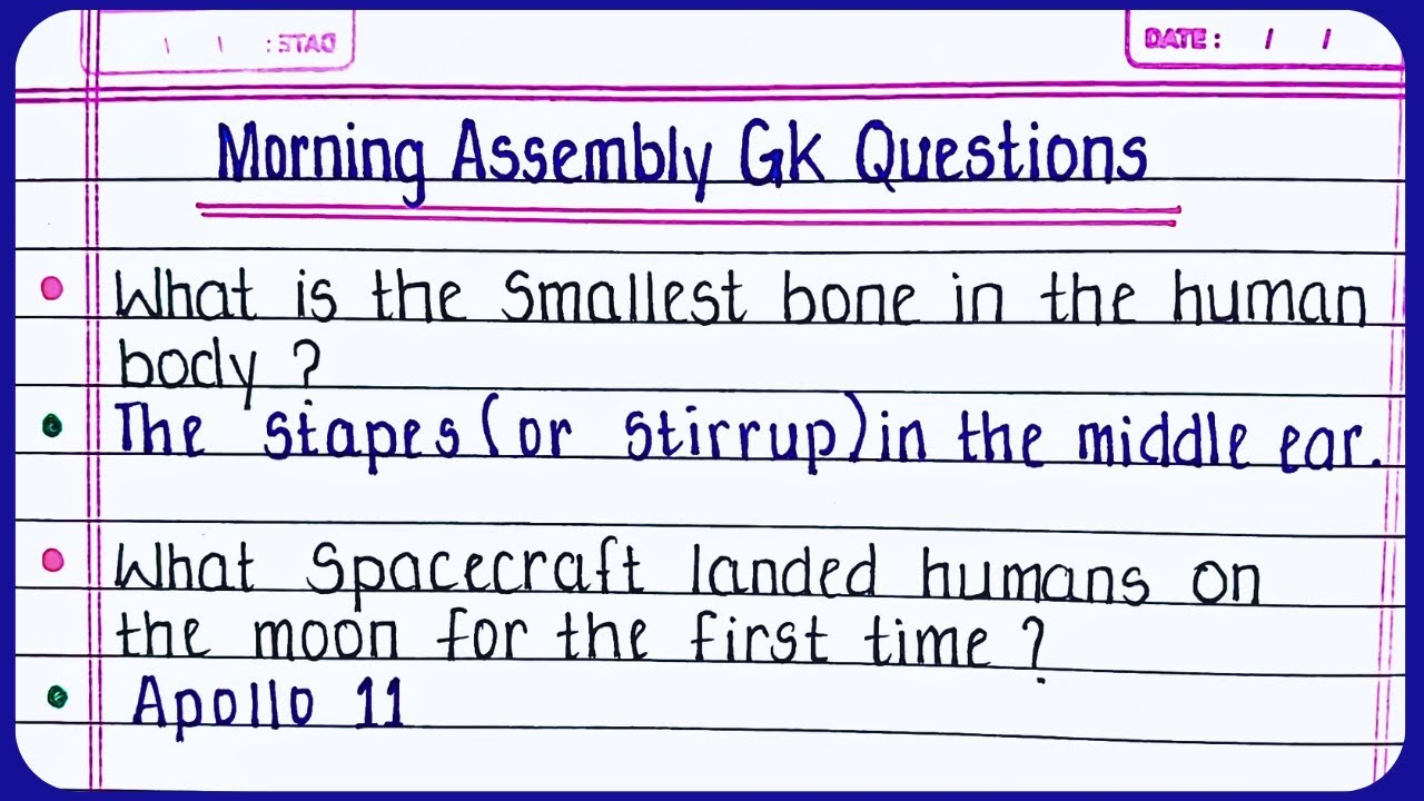 Morning assembly gk questions in English | GK questions and answers in ...