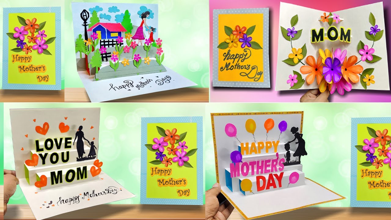 4 Handmade Mother's Day card / Mother's Day pop up card making - YouTube