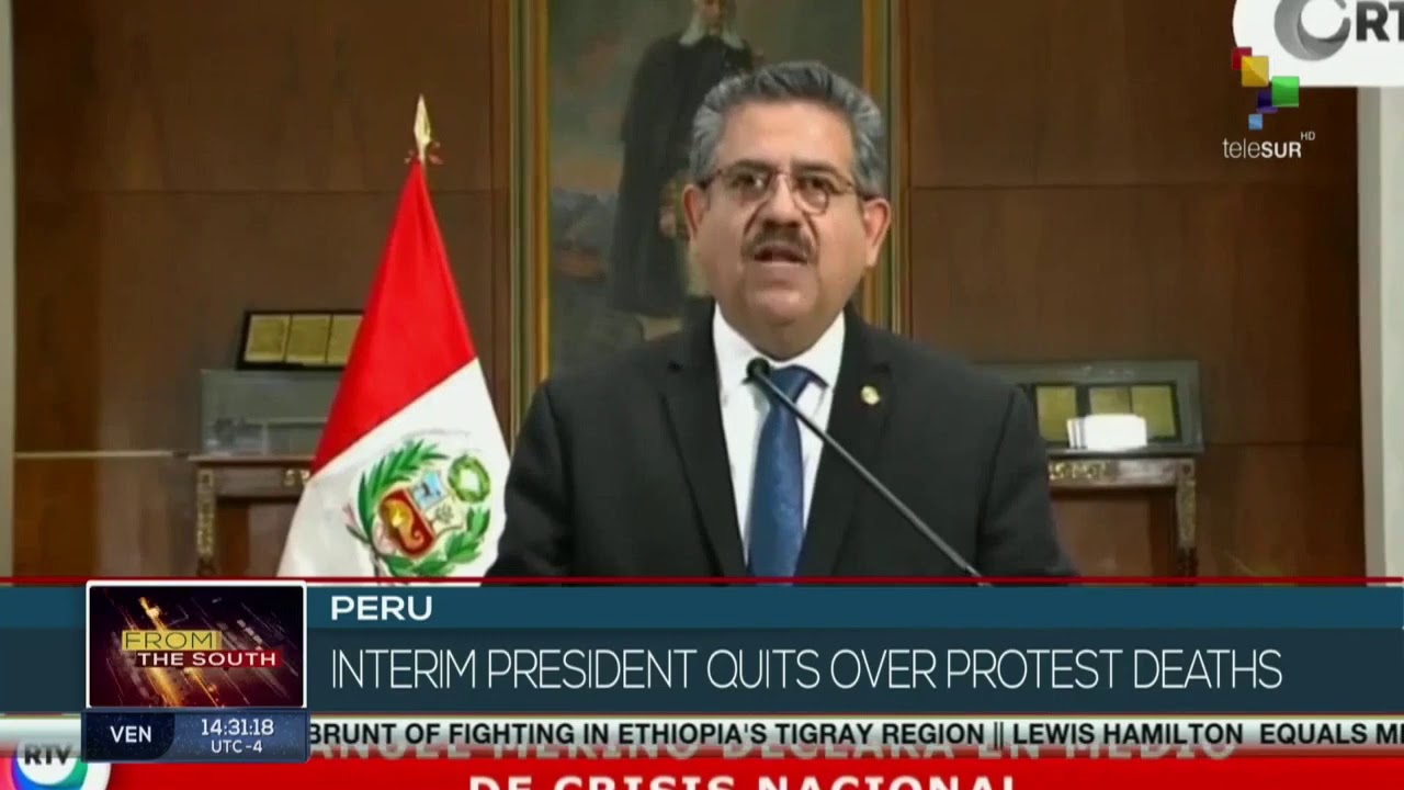 President of Peru, Manuel Merino, announces his resignation - YouTube