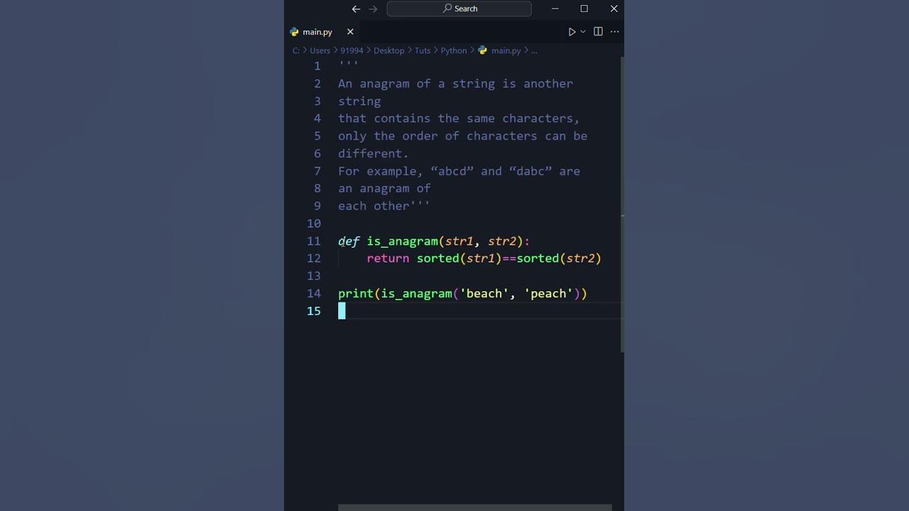 Python Program To Check If Two Strings Are Anagrams Python Codinghacks Shorts Youtube 