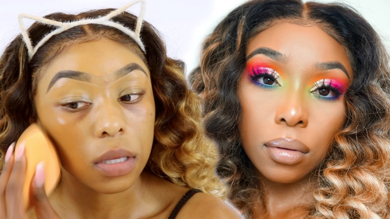 CHIT CHAT GRWM ⇢ COLORFUL GLITTER CUT CREASE MAKEUP TUTORIAL! - YouTube