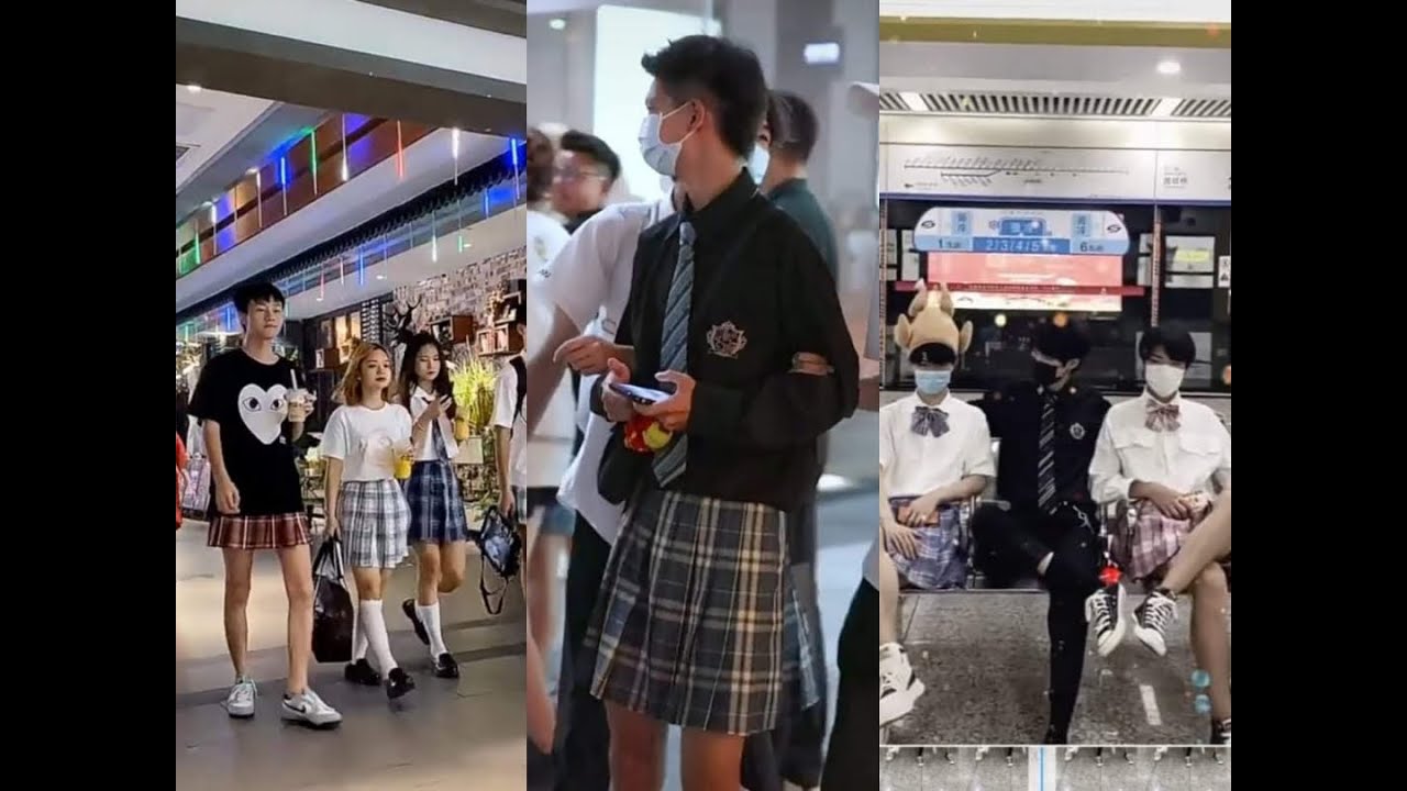 Boys wearing JK Uniform skirts [Douyin 抖音 Compilation] - YouTube