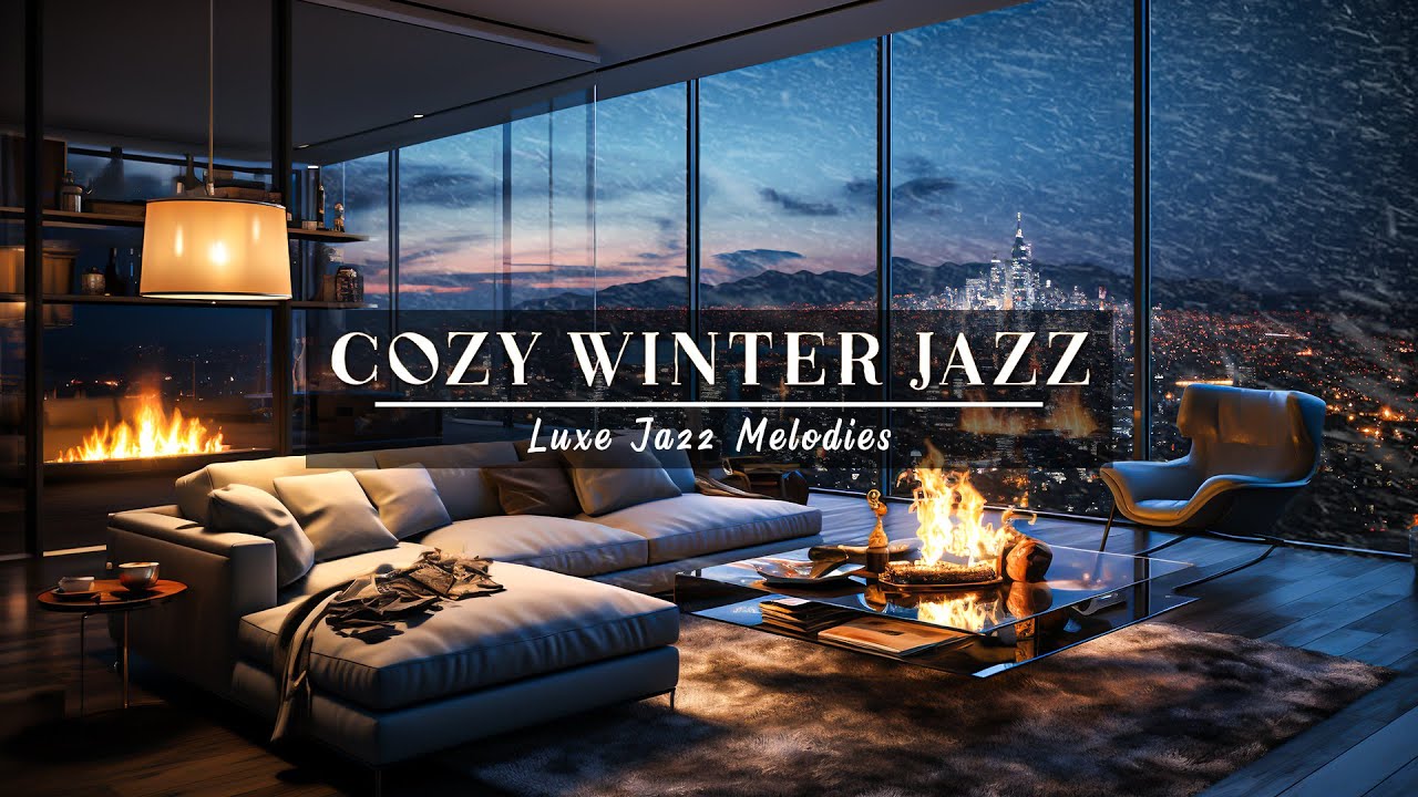 Heavy Snowfall Day in Cozy Living room With Gentle Snowfall and ...