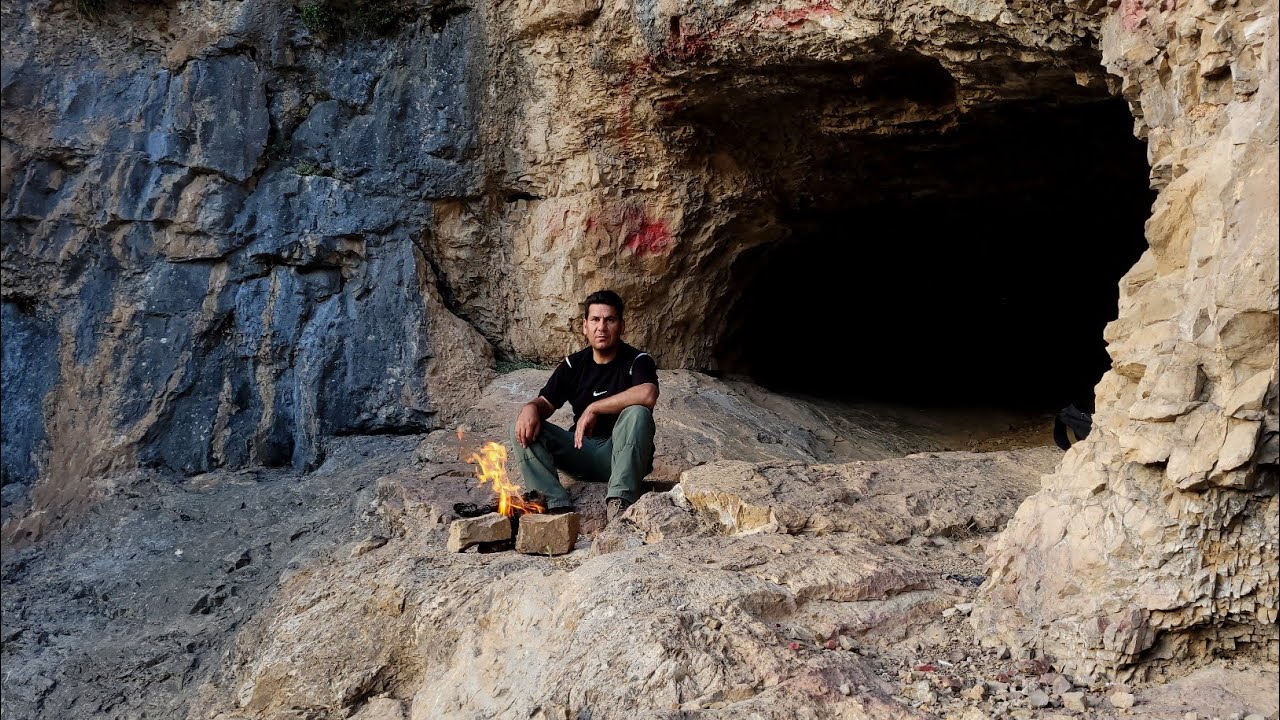 Climbing and camping in a cave, making dinner with cheese potatoes ...