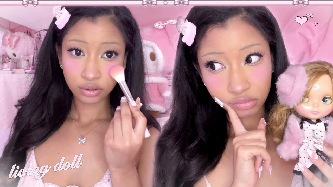 pink irl doll makeup tutorial ♡ - YouTube