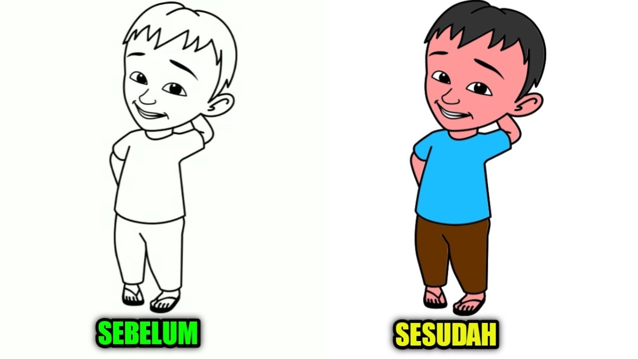 Mewarnai gambar upin dan ipin (fizi) untuk anak balita | cara mudah ...