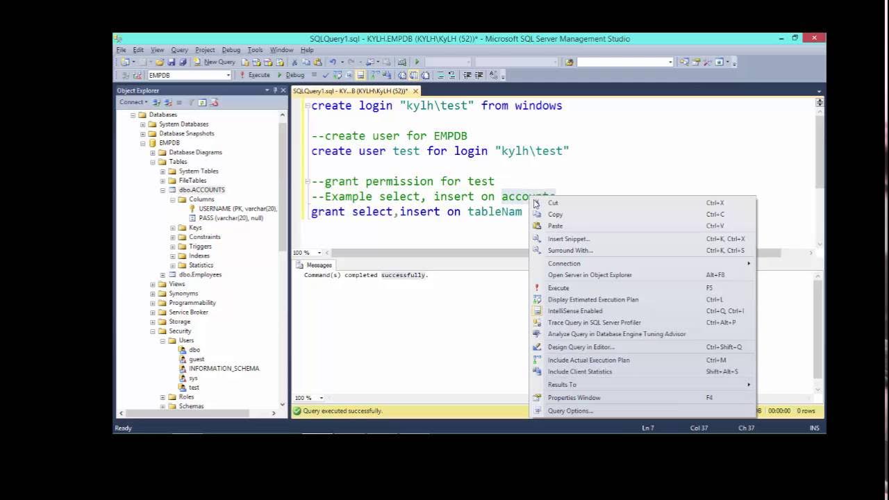 Introduction to create login and user security in sql server 2012 - YouTube