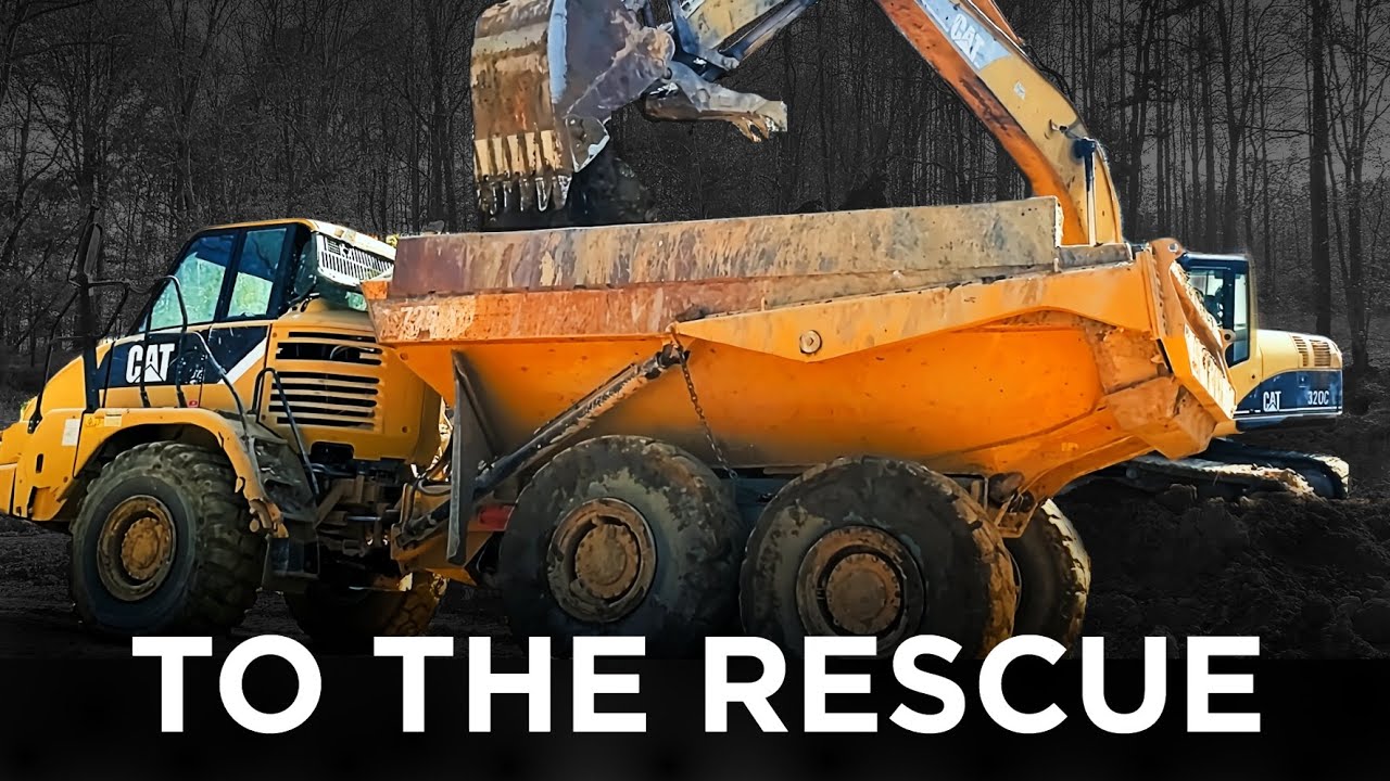 CAT Excavator to the Rescue!! - YouTube