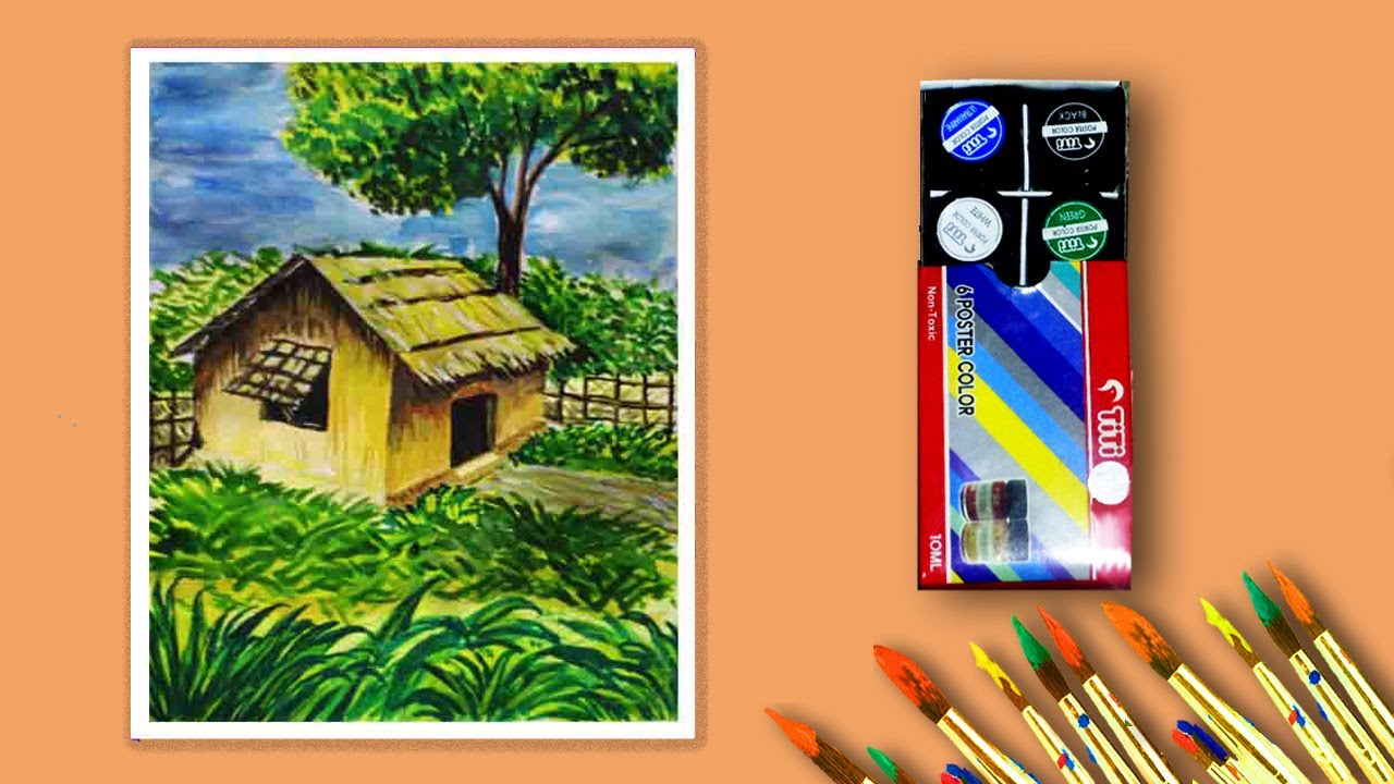 The Hut ।। Poster Color Painting - YouTube