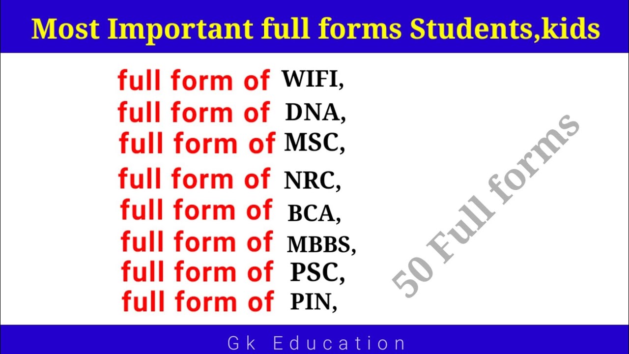 Most Important 50 GK Full Forms | Full form General Knowledge | For ...