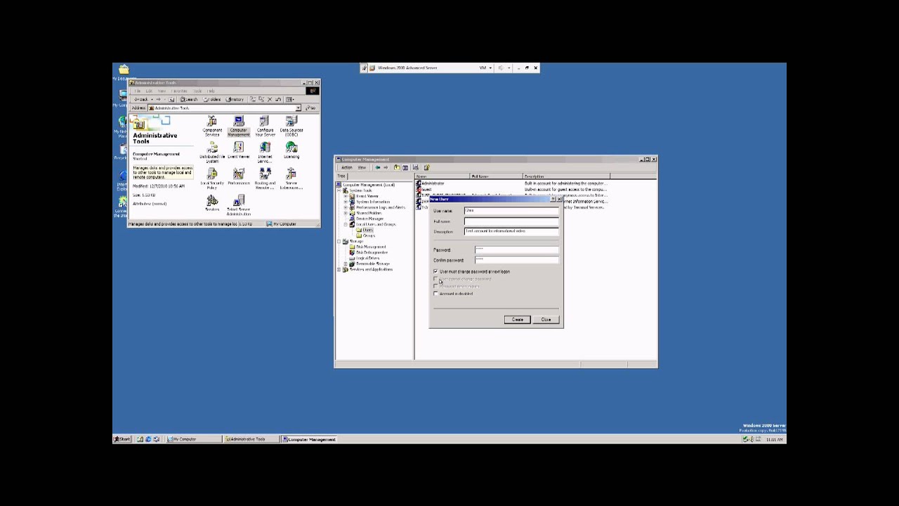 Windows 2000 Server Creating and Managing Users - YouTube