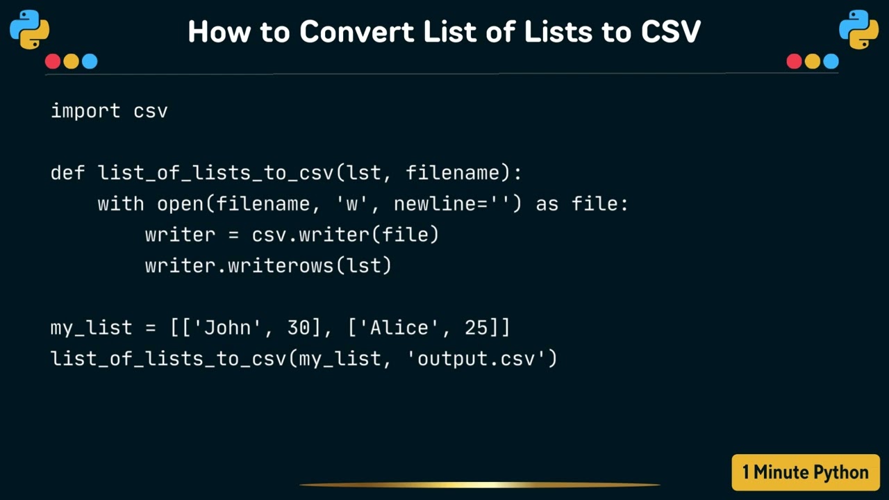 How To Convert List Of Lists To CSV YouTube How To Convert List Of Lists To CSV YouTube
