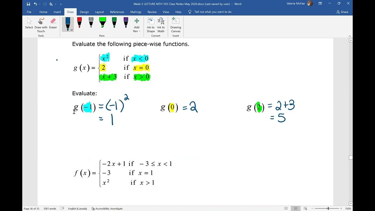 2N Evaluating Piece Wise Defined Functions - YouTube