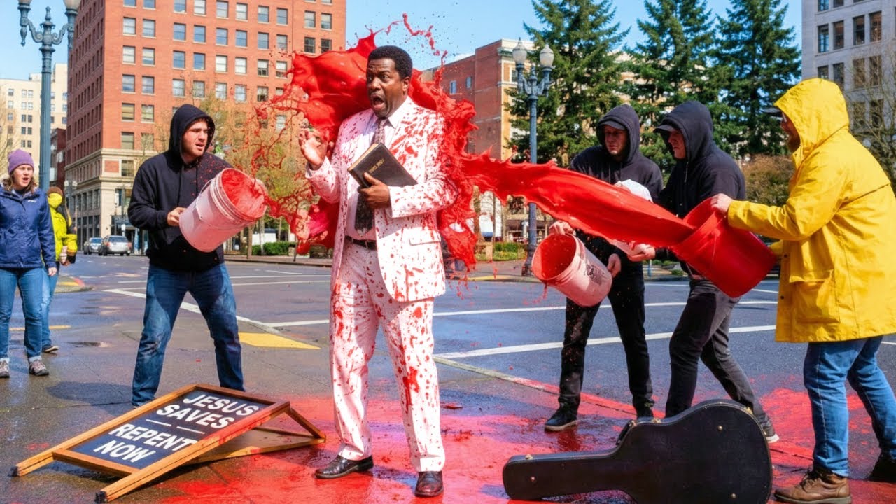 In Oregon, Radicals DUMP Red Paint on a Street Preacher... but GOD sent ...