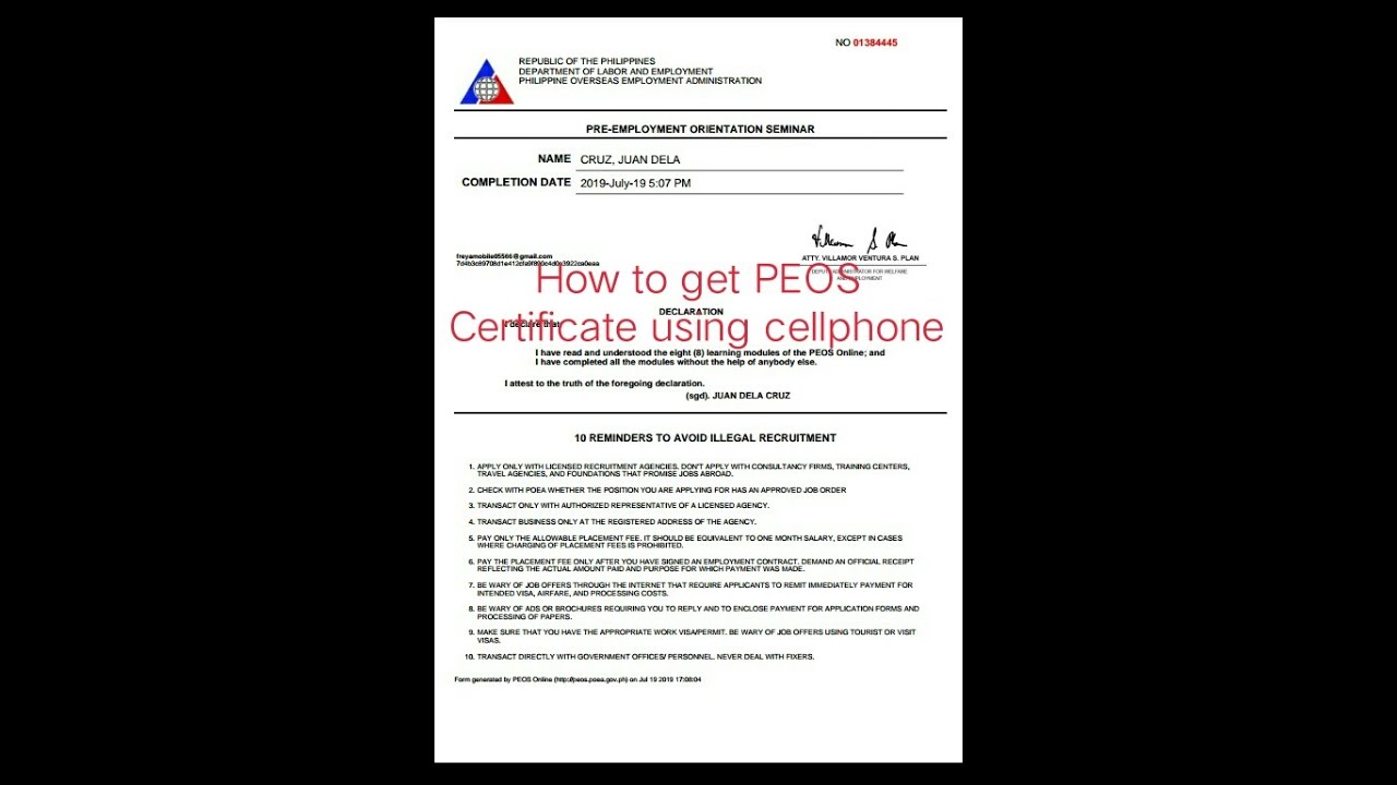 How to get PEOS Certificate using cellphone - YouTube