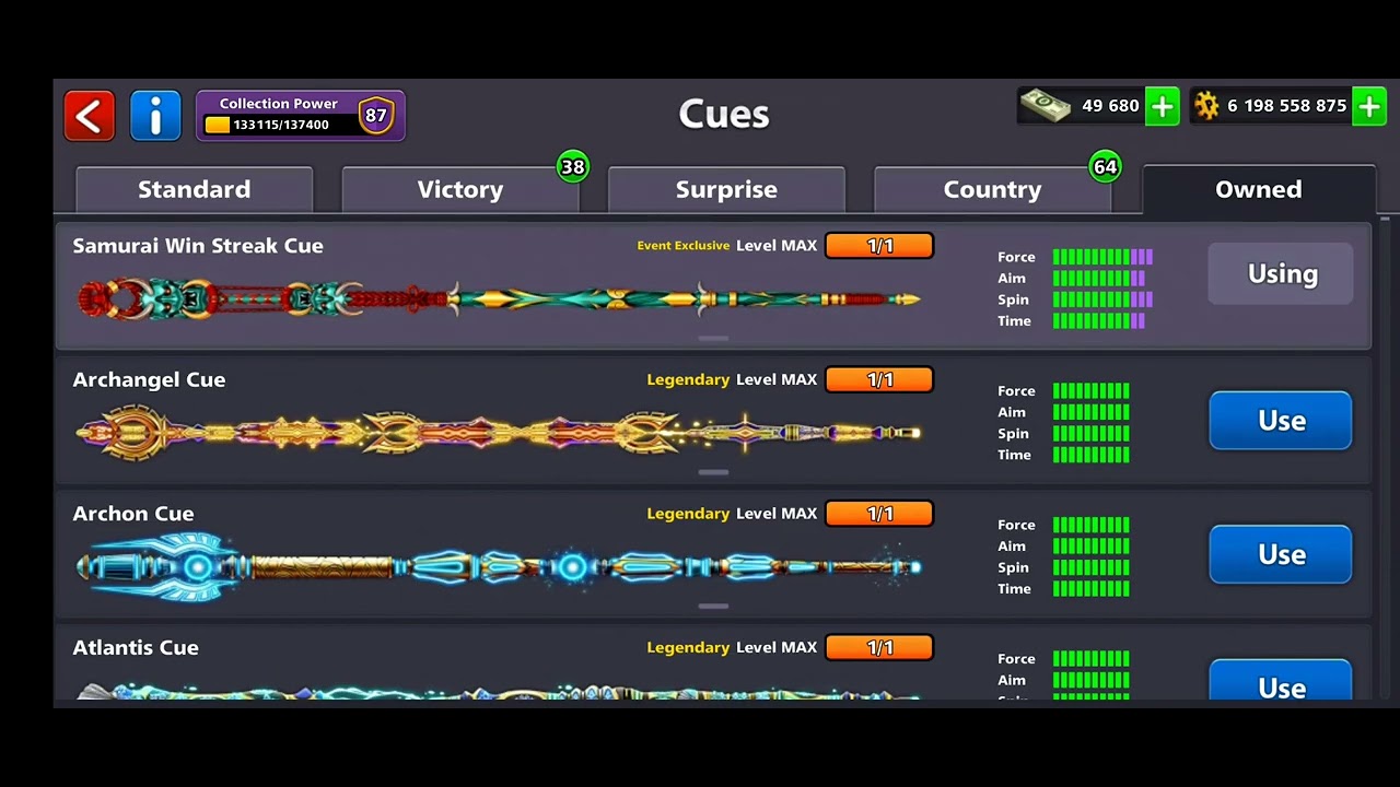 Max the samurai win streak cue in 8 ball pool only 28 ring for max ...