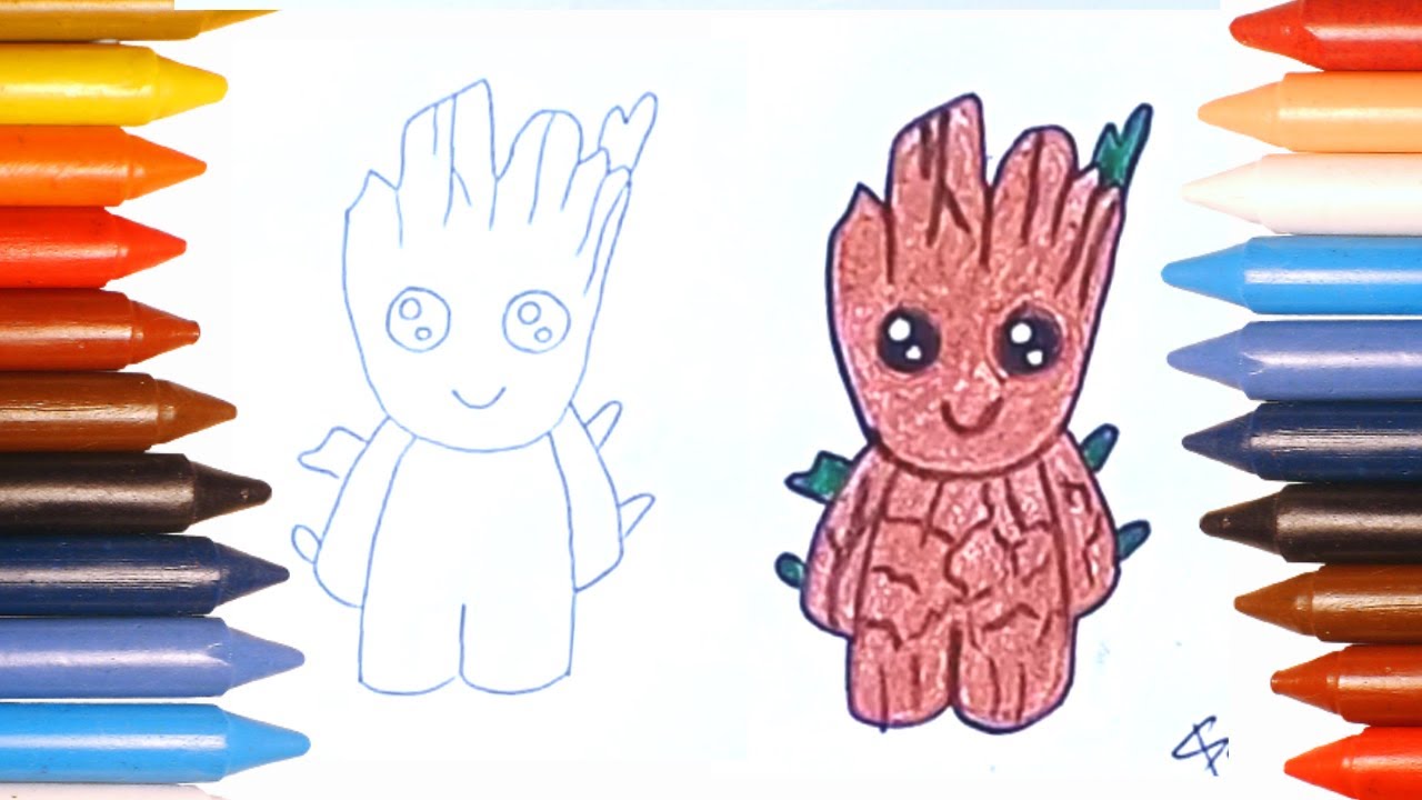 Groot Drawing | How to draw groot | Baby Groot step by step drawing ...