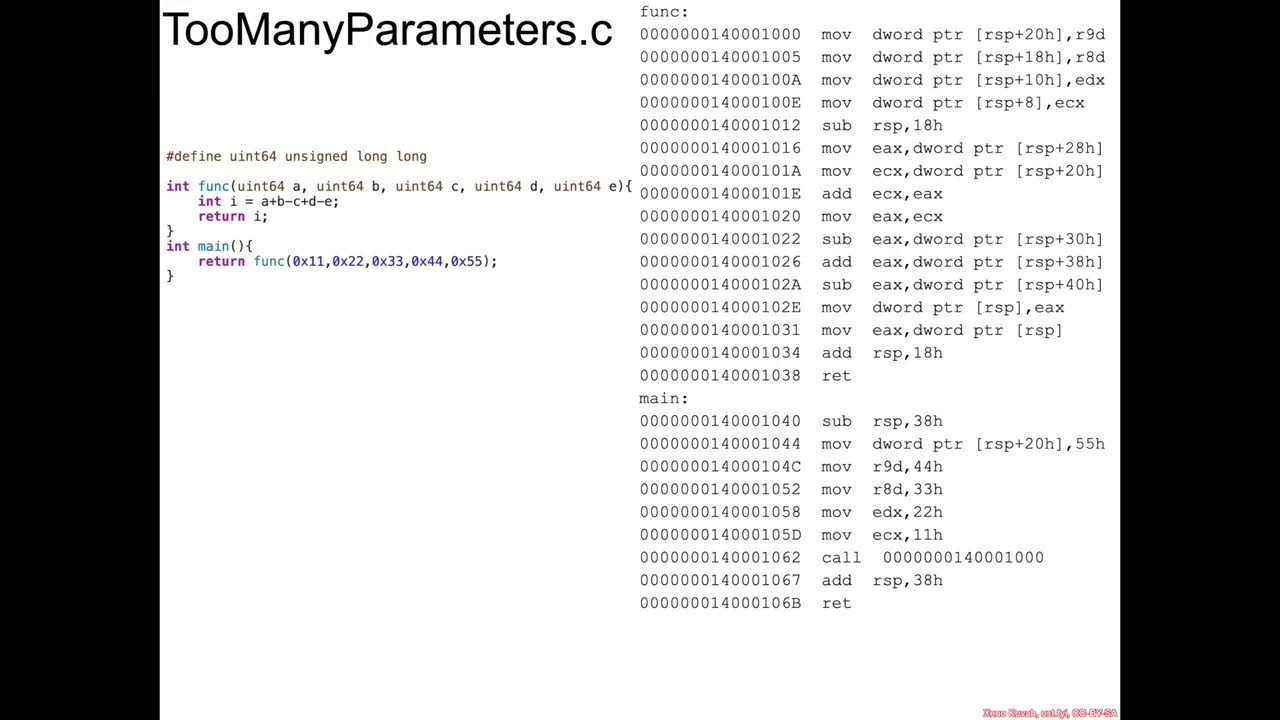 Function Parameters: TooManyParameters.c Intro - Architecture 1001: x86-64 Assembly - YouTube