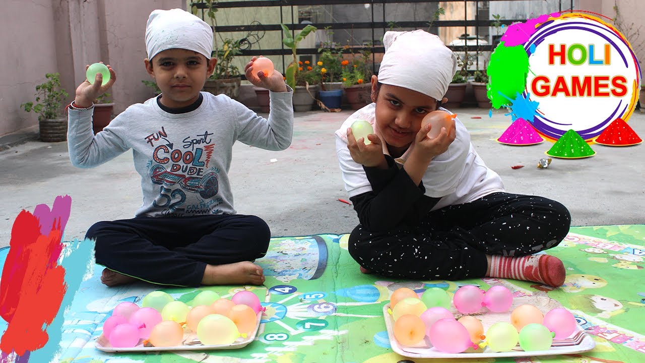 Playing Holi Games With Water Ballons | Kids Playing Holi Games ...