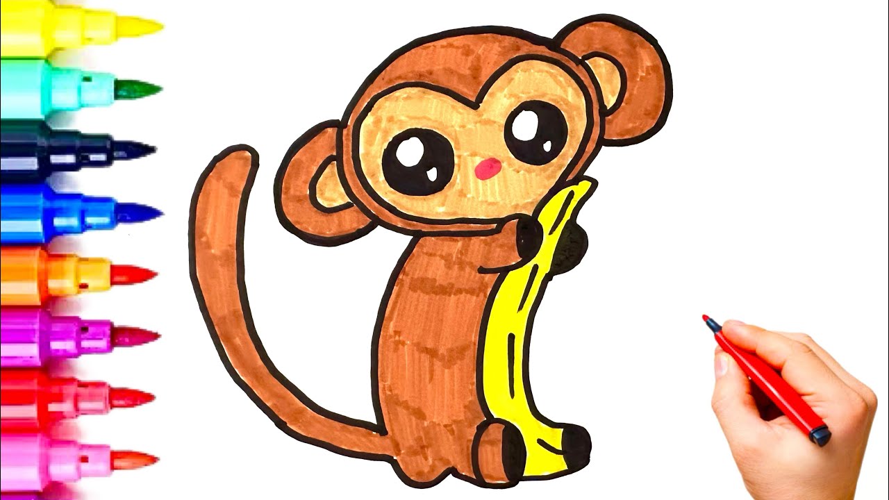 How to draw a cute monkey / Let’s draw raw together / kids craft - YouTube
