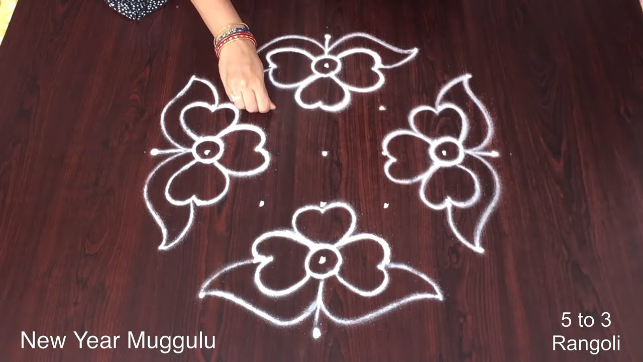 New Year Muggulu 2024 Simple 🌸 Kolam with 5 dots 🌸 Rangoli for Navratri ...